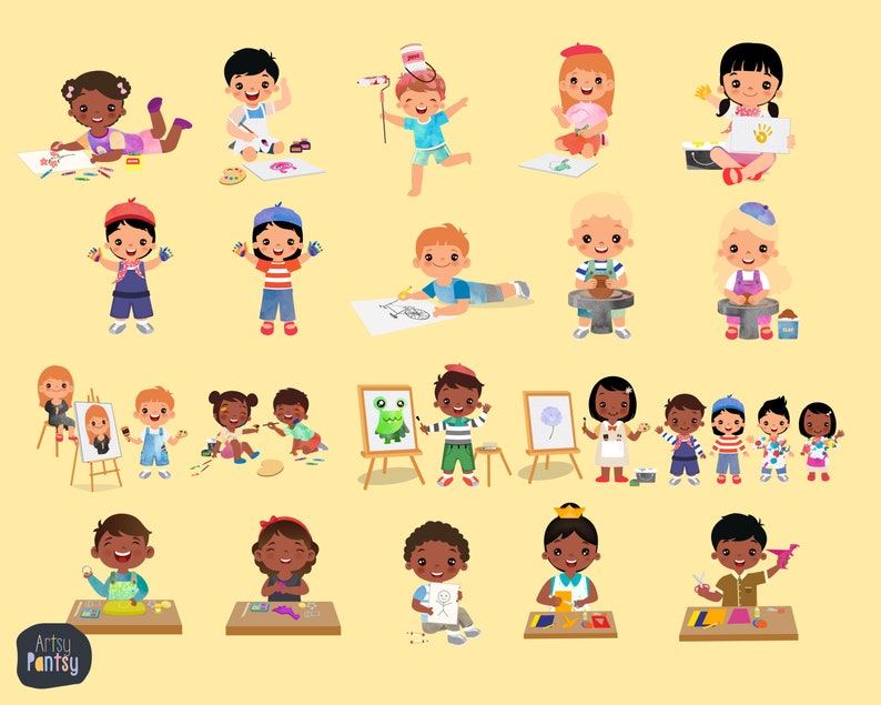 Painting Kids Clipart Paint Brush Clipart Paint Clipart - Etsy