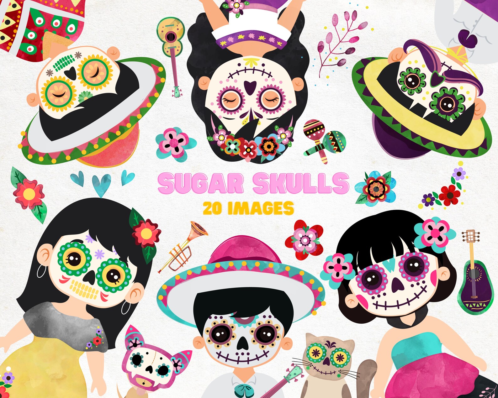 Day of the Dead Clipart - Sugar Skull - Dia De Los Muertos - Clip Art ...