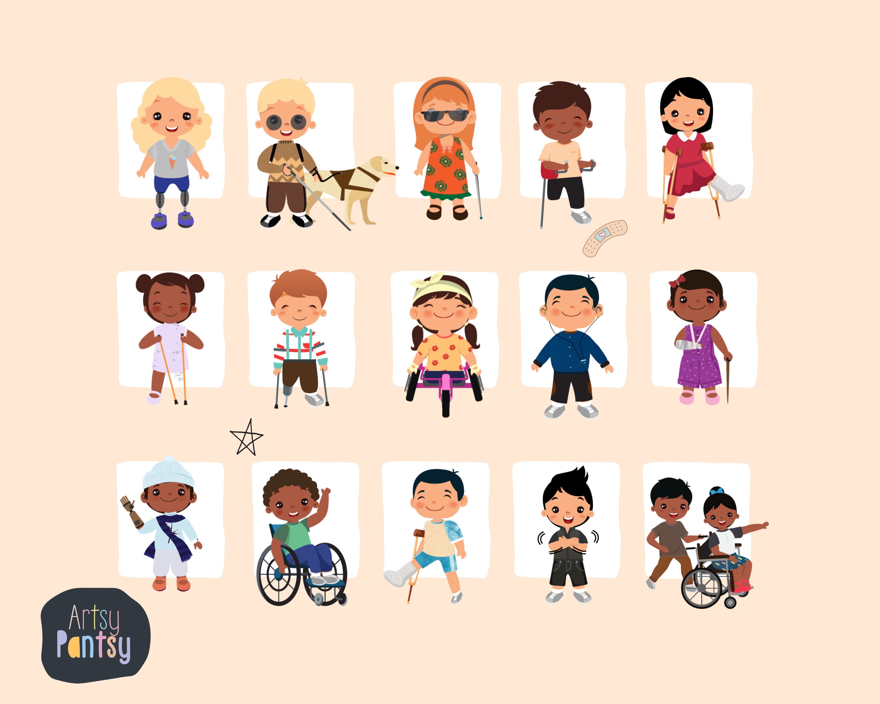 Disability Awareness Clip Art: Caring Kids PNG Images - Etsy
