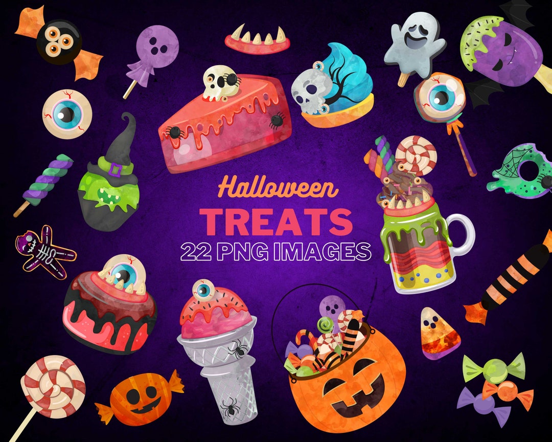 Watercolor Halloween Candy Clipart, Creepy Treats Download, Halloween ...