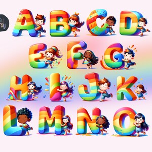 Watercolor Alphabet PNG Clipart, Rainbow Educational Letters for Kids ...
