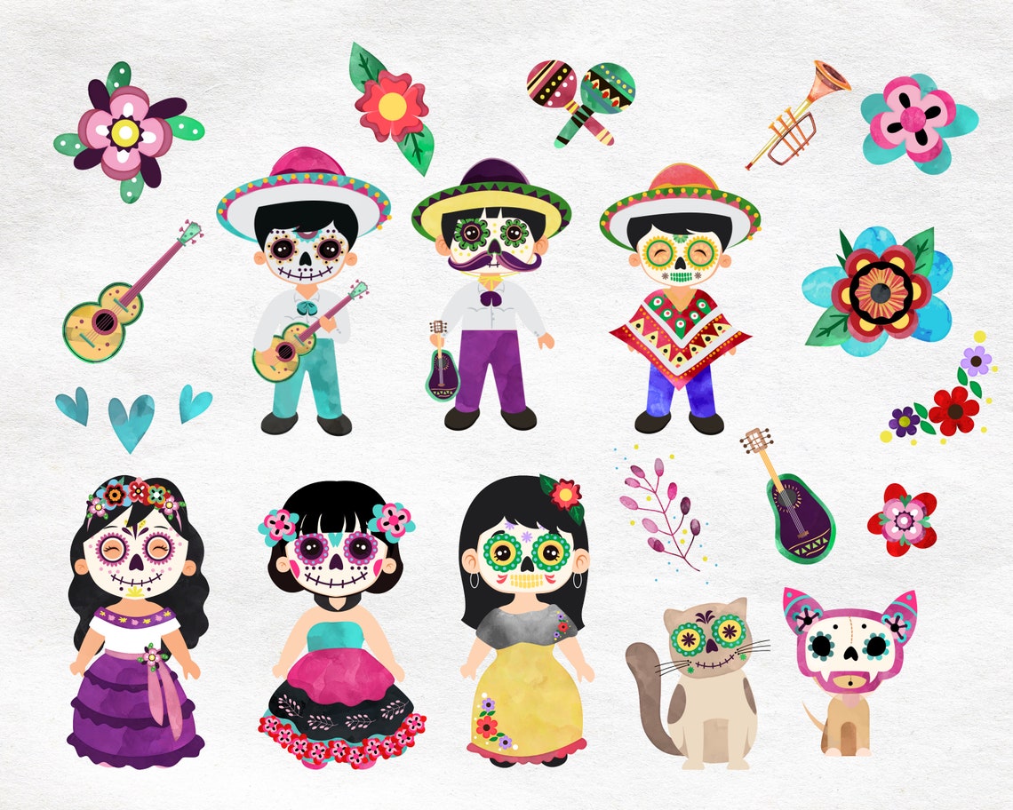 Day of the Dead Clipart Sugar Skull Dia De Los Muertos Clip Art Digital ...