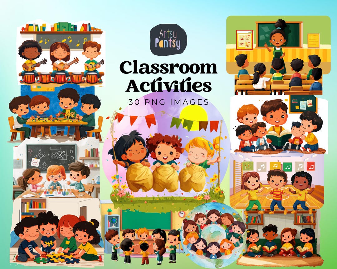 Classroom Activities Clipart, Kids Educational PNG Bundle (digital ...