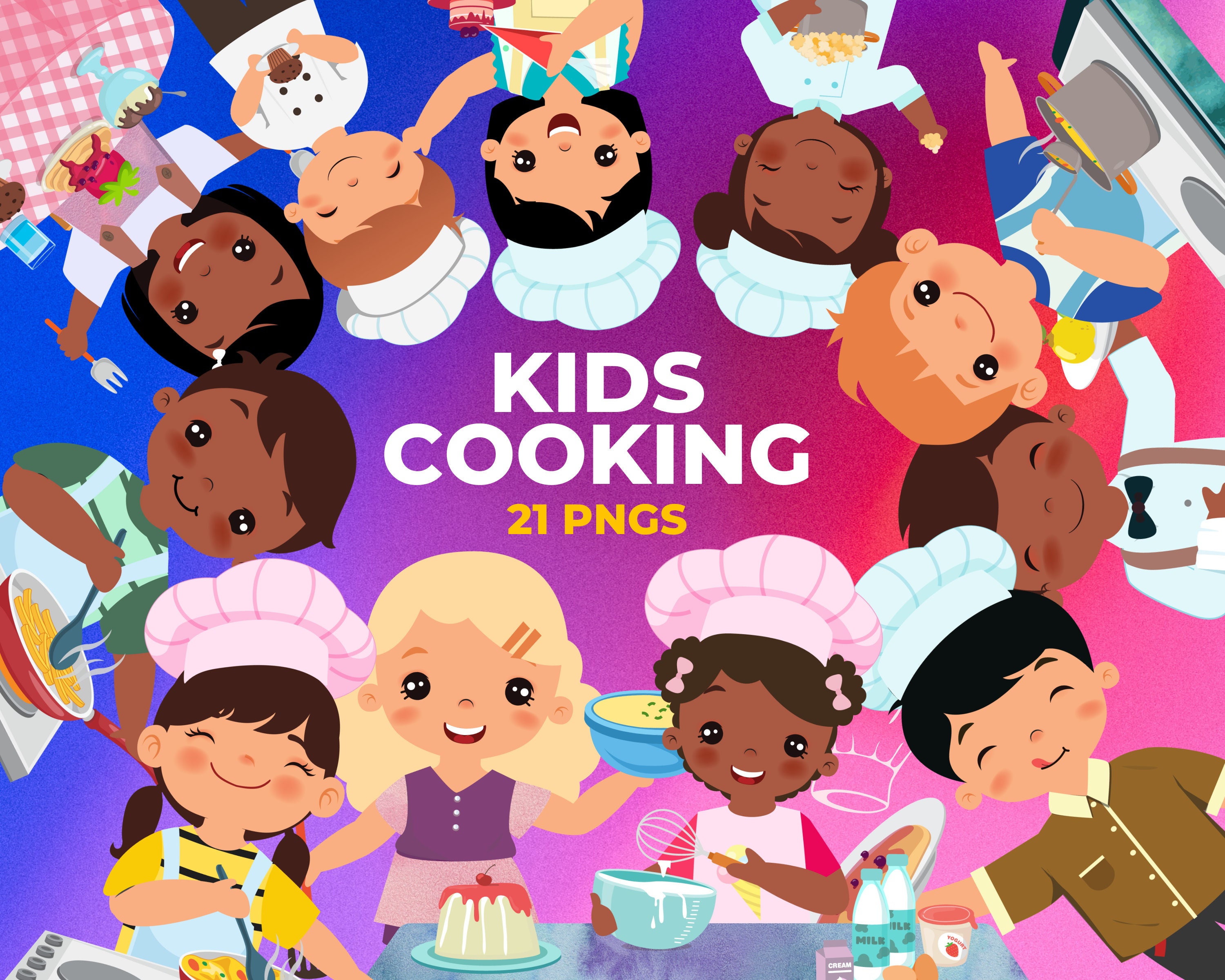 Kids Cooking Clipart: Diverse Chef PNG Images (21 Images) - Etsy