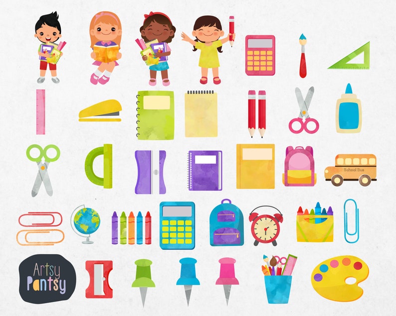 School Clipart Set, School Supplies Clipart Set, PNG Files, Pencils ...
