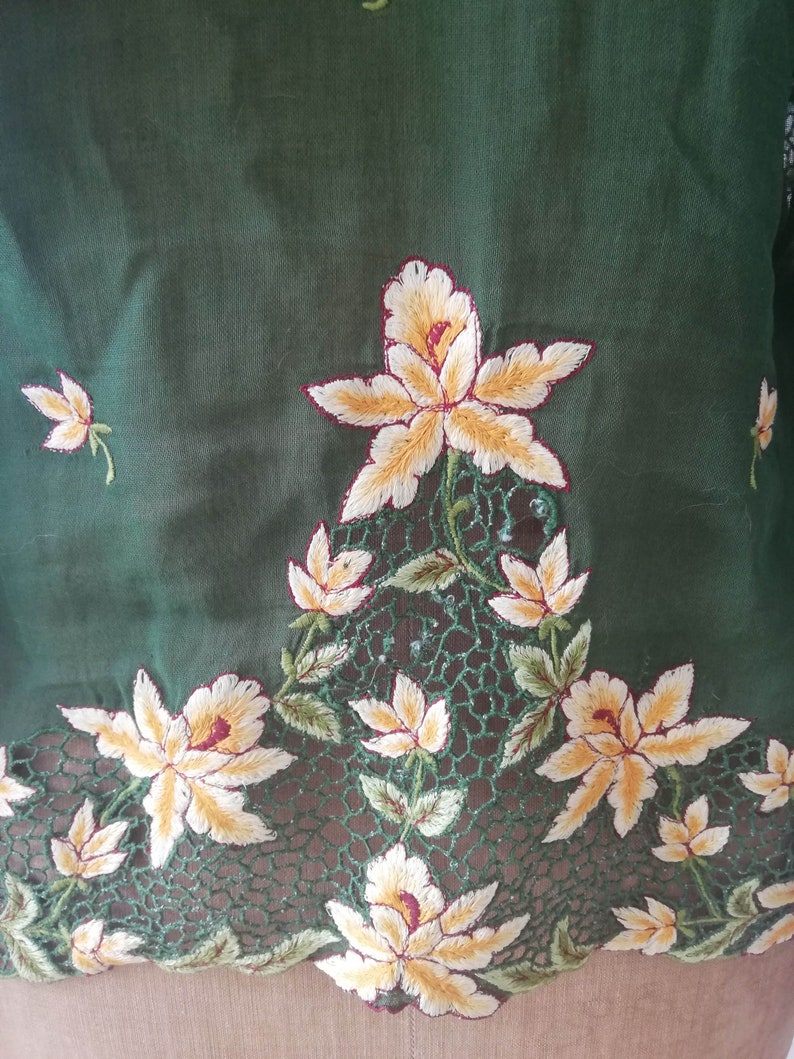 Vintage 60s/70s green sheer embroidered Balinese jacket/top | Etsy