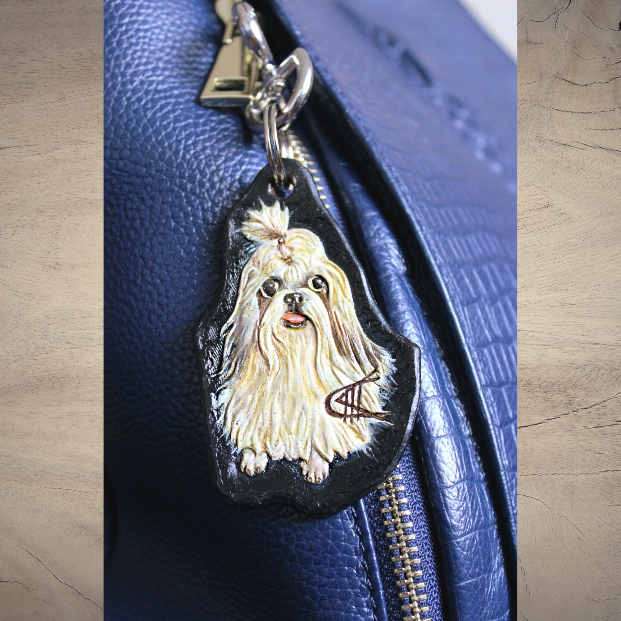 Personalized Custom Leather Keychain Dog Picture Key Holder, Key Ring ...