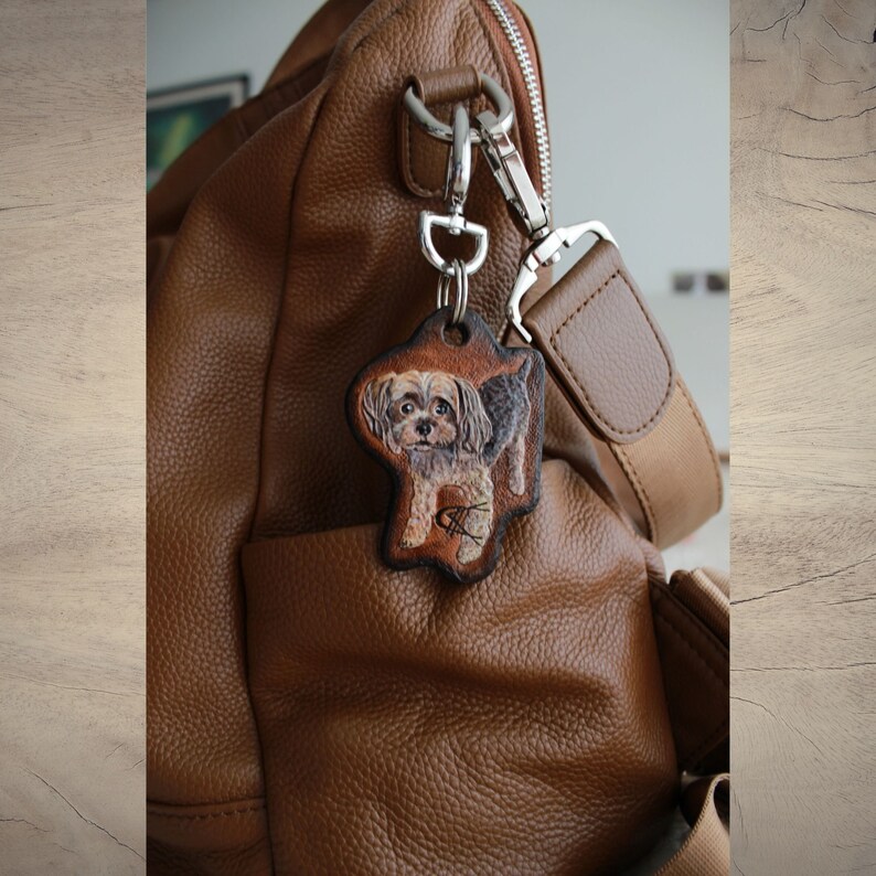 Personalized Custom Leather Keychain | Dog Portrait | Key Holder, Key ...