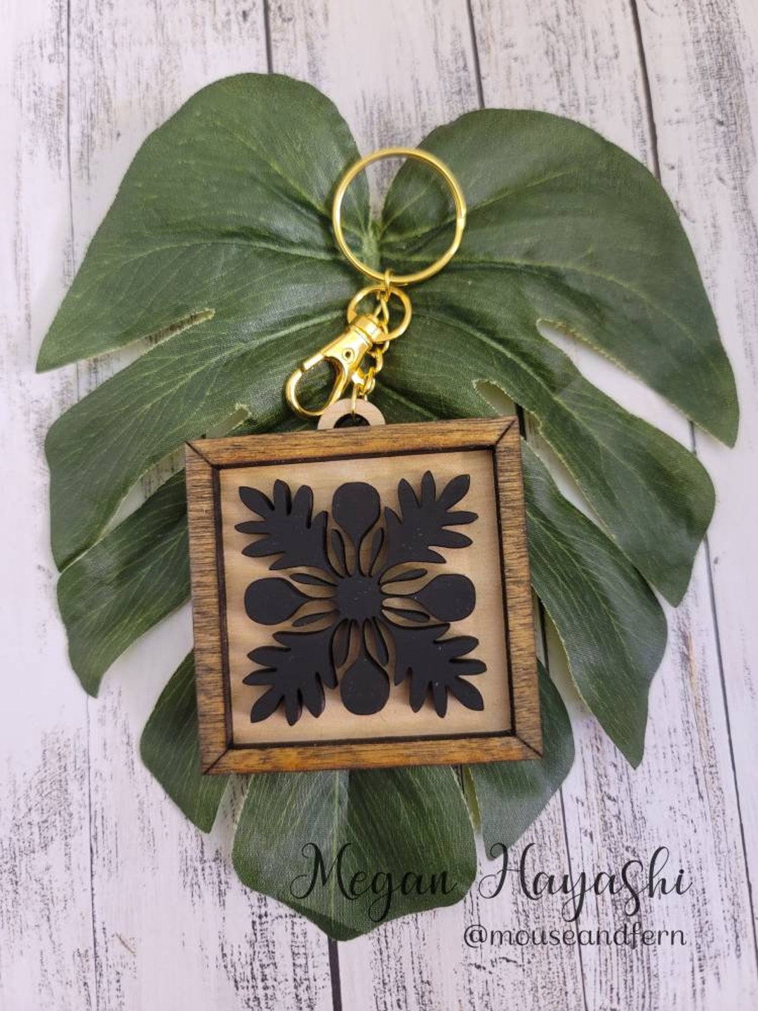 Hawaiian Quilt Keychain, Ulu Hawaiian Quilt, Hawaii Keychain, Wooden ...