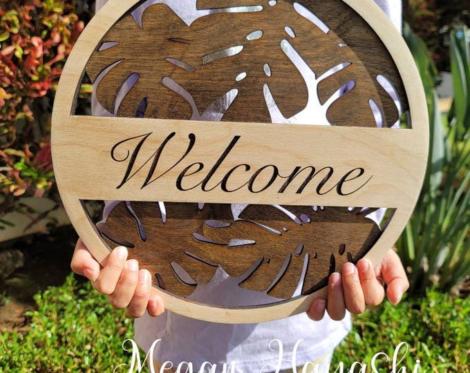 Welcome Sign, Hawaiian Welcome Sign, Hawaii Welcome Sign, Monstera ...