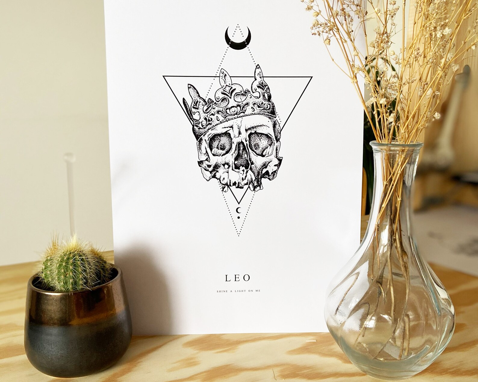 Leo Dotwork Skull Zodiac Sign Skull and Crown Hand Drawn - Etsy