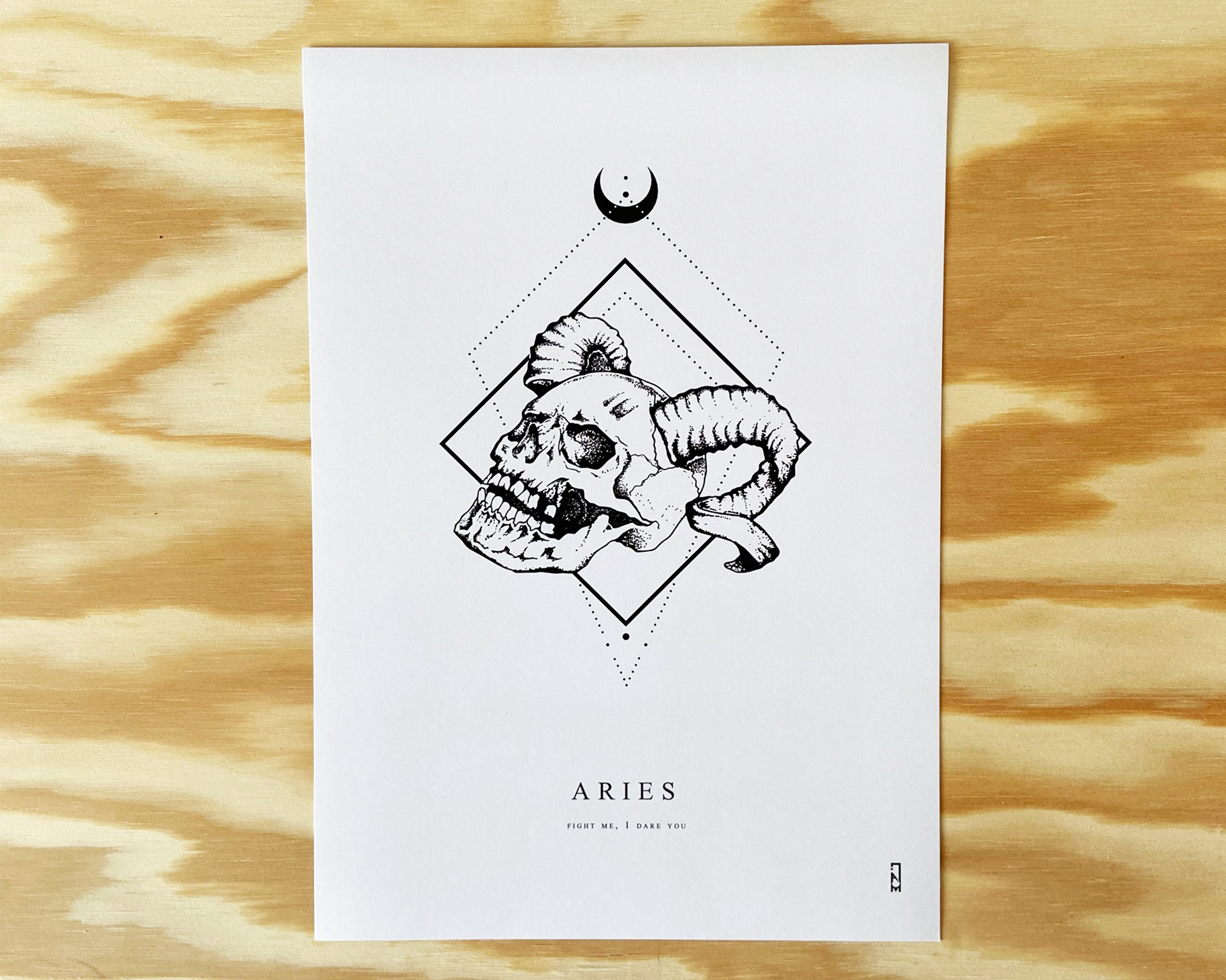 Aries Dotwork Skull Zodiac Sign Aries Horns Hand Drawn - Etsy UK