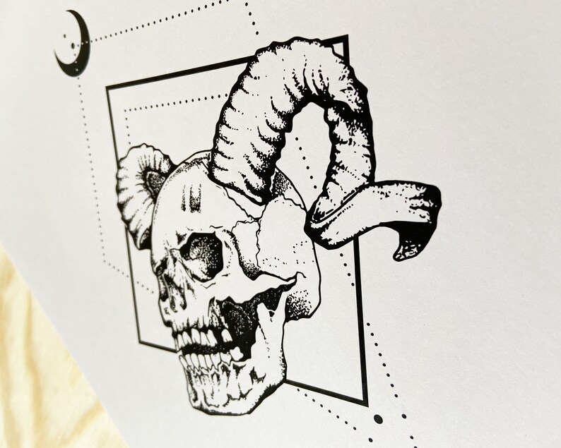 Aries Dotwork Skull Zodiac Sign Aries Horns Hand Drawn - Etsy UK