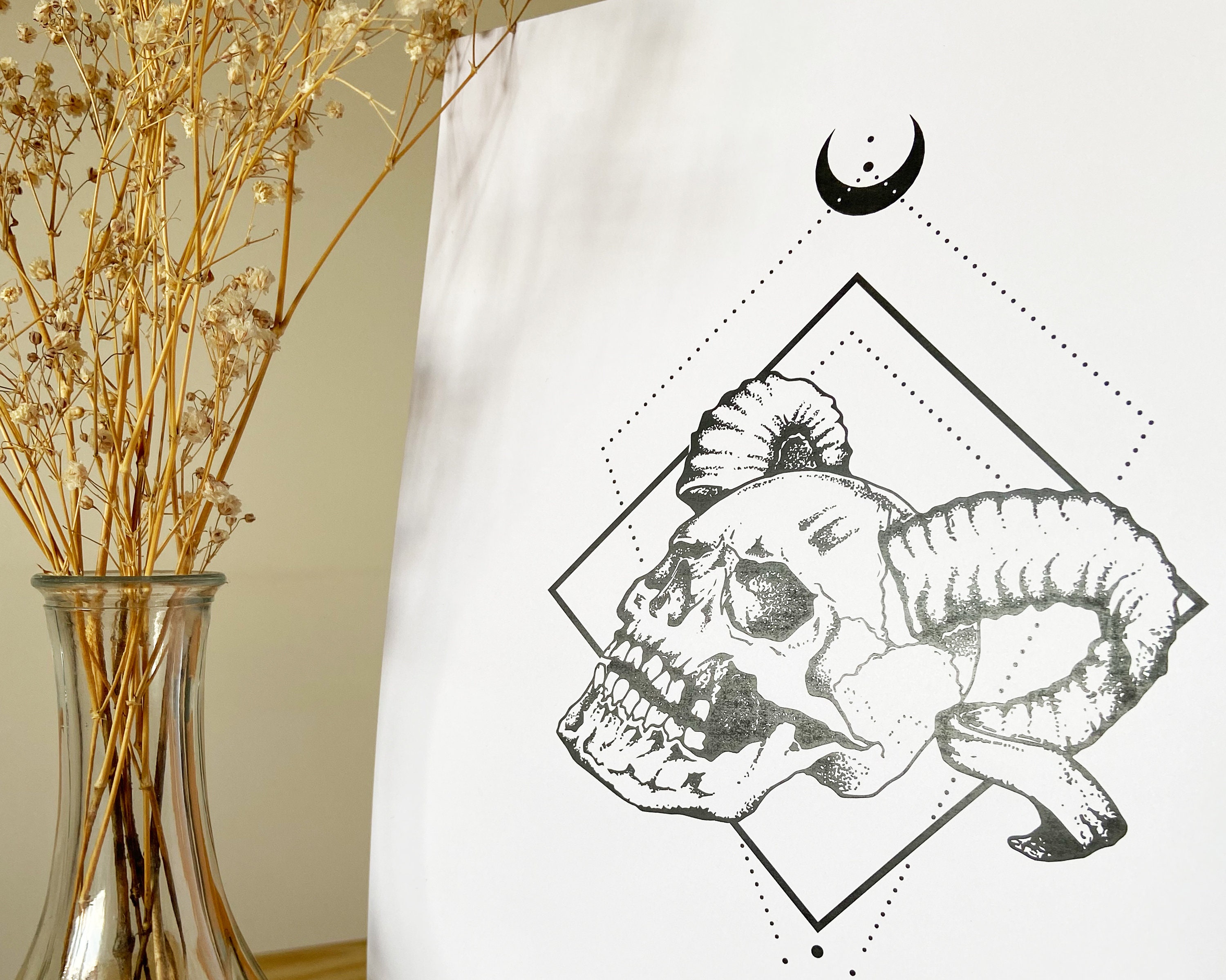 Aries Dotwork Skull Zodiac Sign Aries Horns Hand Drawn - Etsy UK