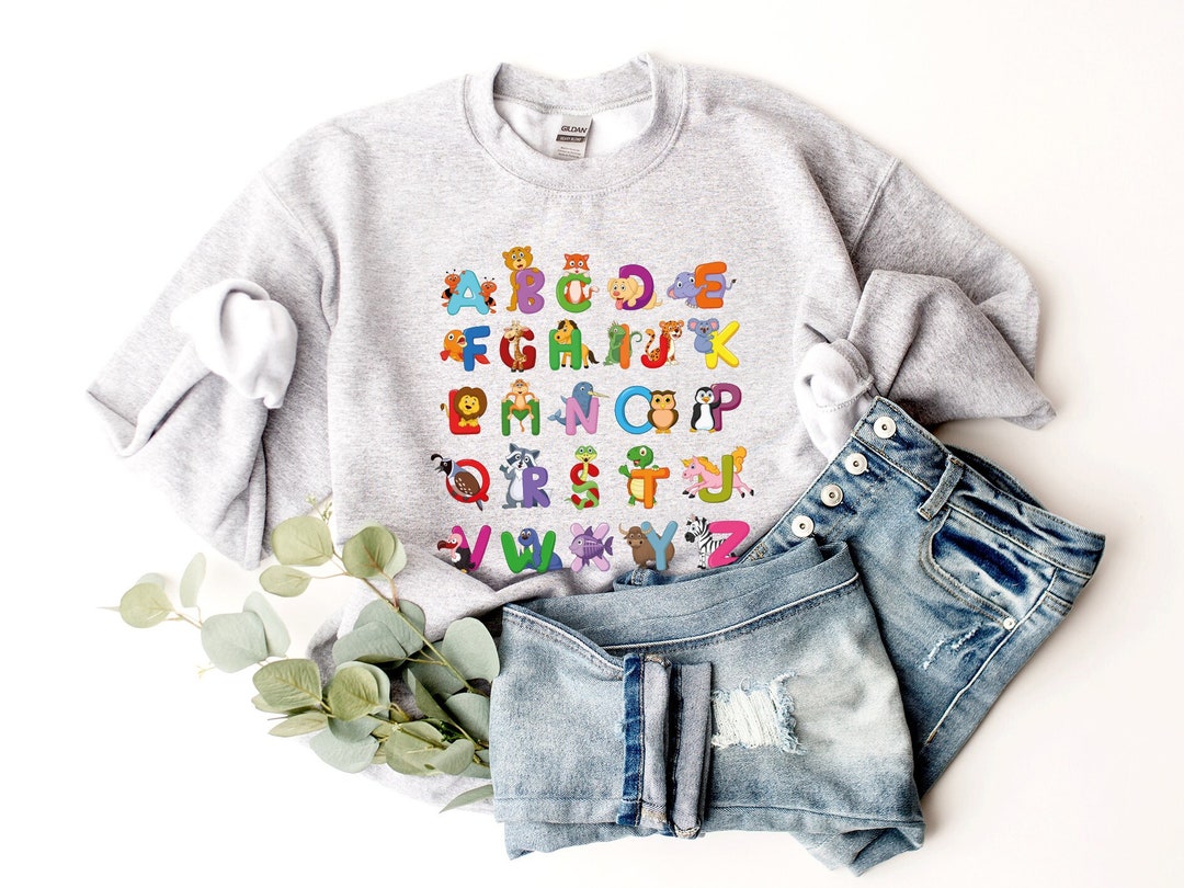 Alphabet Sweatshirt, ABC Hoodie, Animals Alphabet T-shirt, Kingergarten ...
