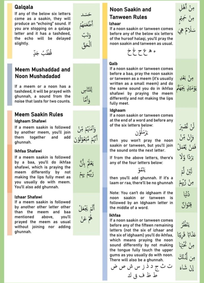 Digital Download Tajweed Rules Card Gloss Laminated Children ...