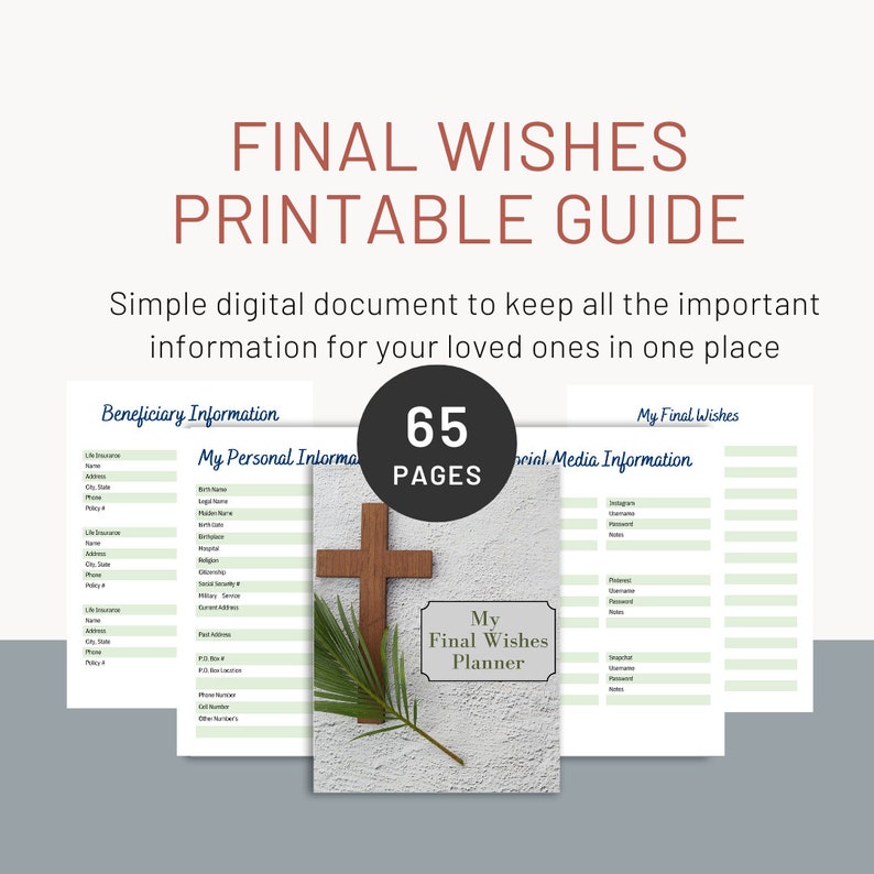 Digital Final Wishes Planner, Printable, End of Life Document ...