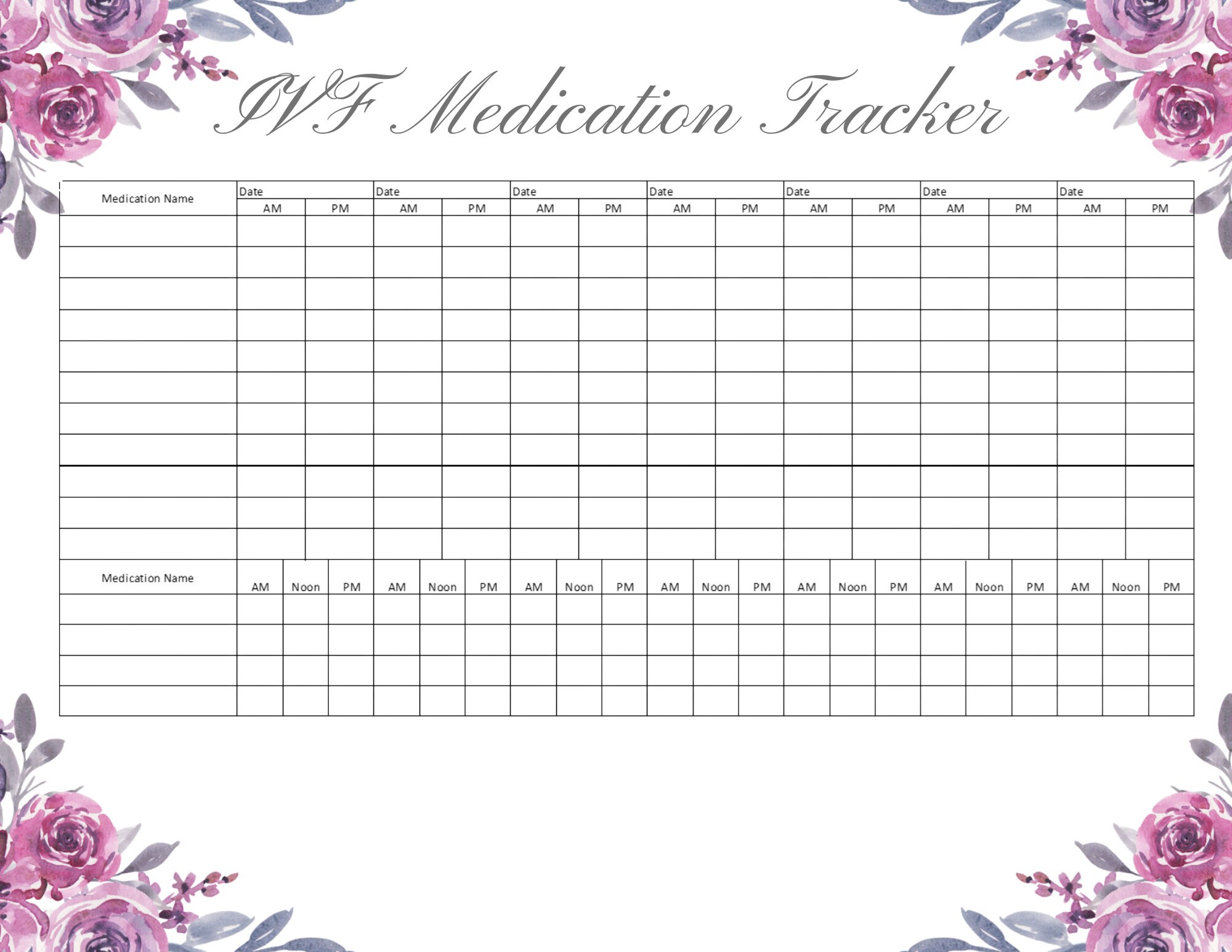 Digital IVF Medication Tracker, Printable, Floral IVF Journey, in Vitro ...