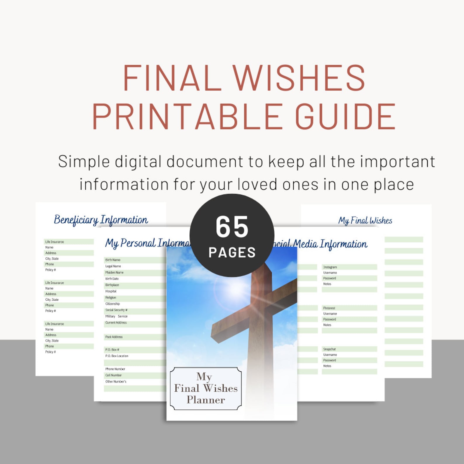 Digital Final Wishes Planner, Printable, End of Life Document ...