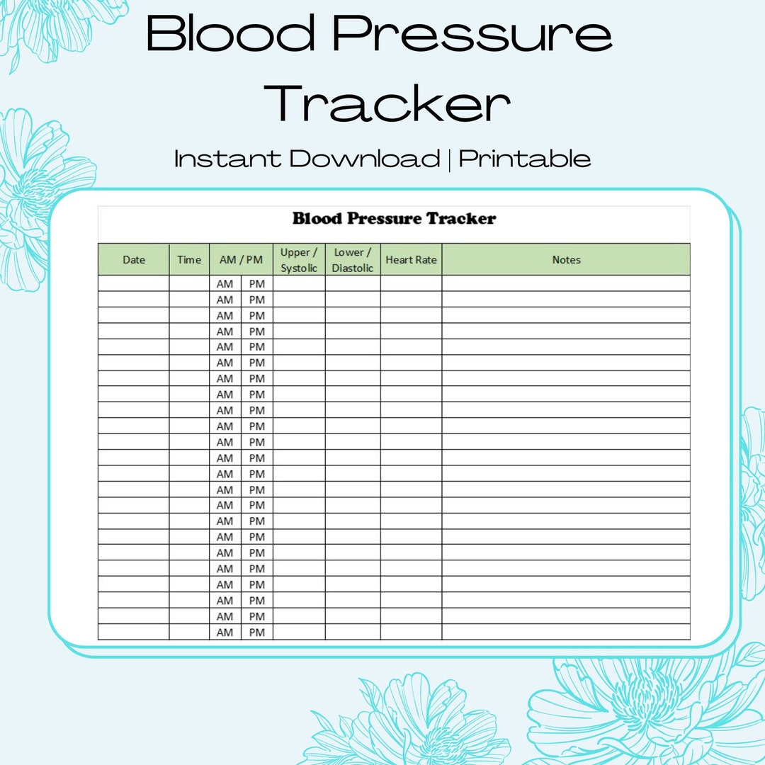 Blood Pressure Tracker Digital, Printable Blood Pressure Tracker, Daily ...