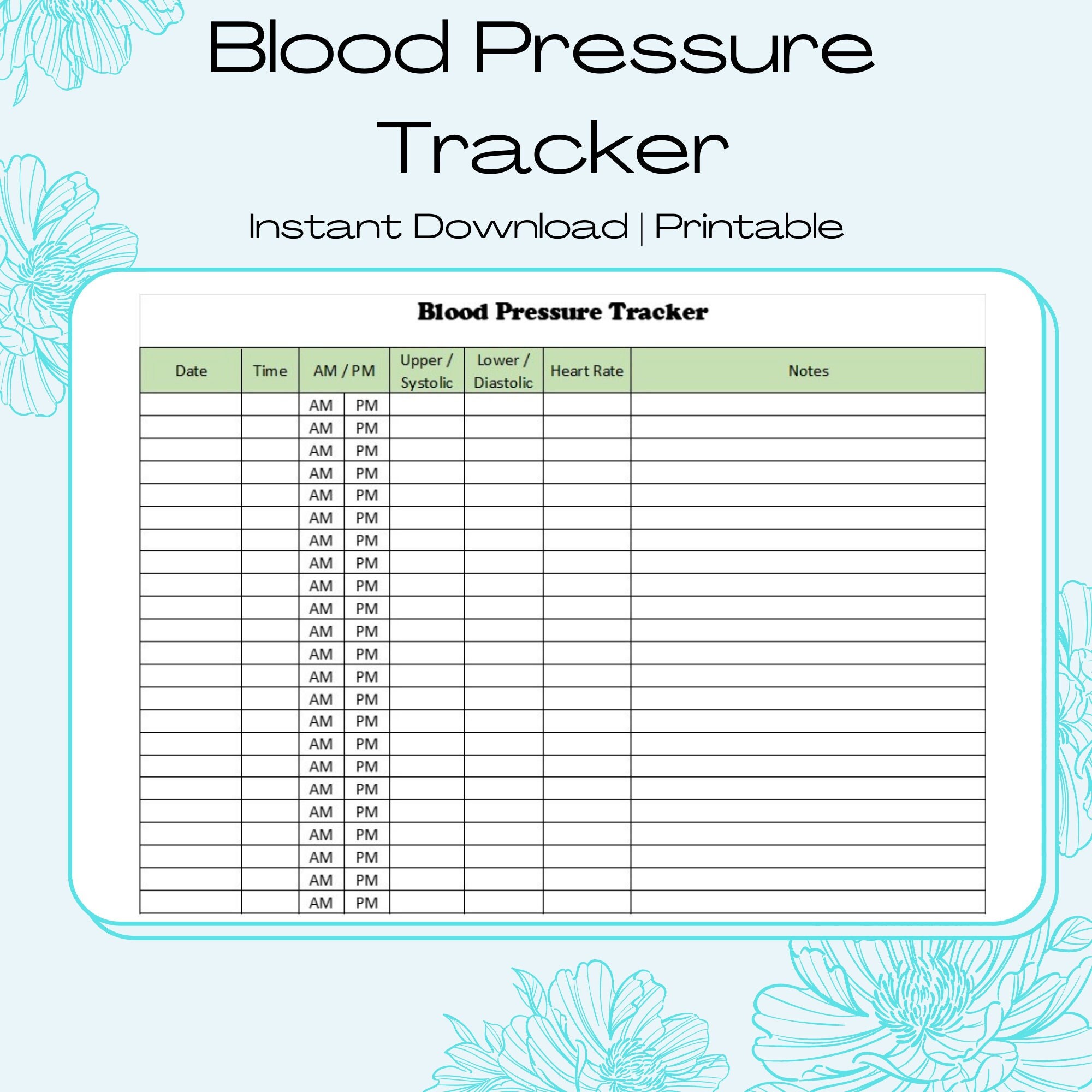 Blood Pressure Tracker Digital, Printable Blood Pressure Tracker, Daily ...