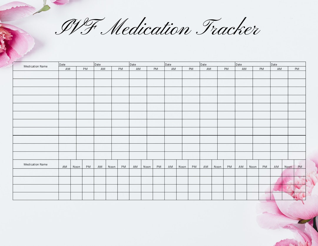 Digital IVF Medication Tracker, Printable, Floral - Pink IVF Journey ...