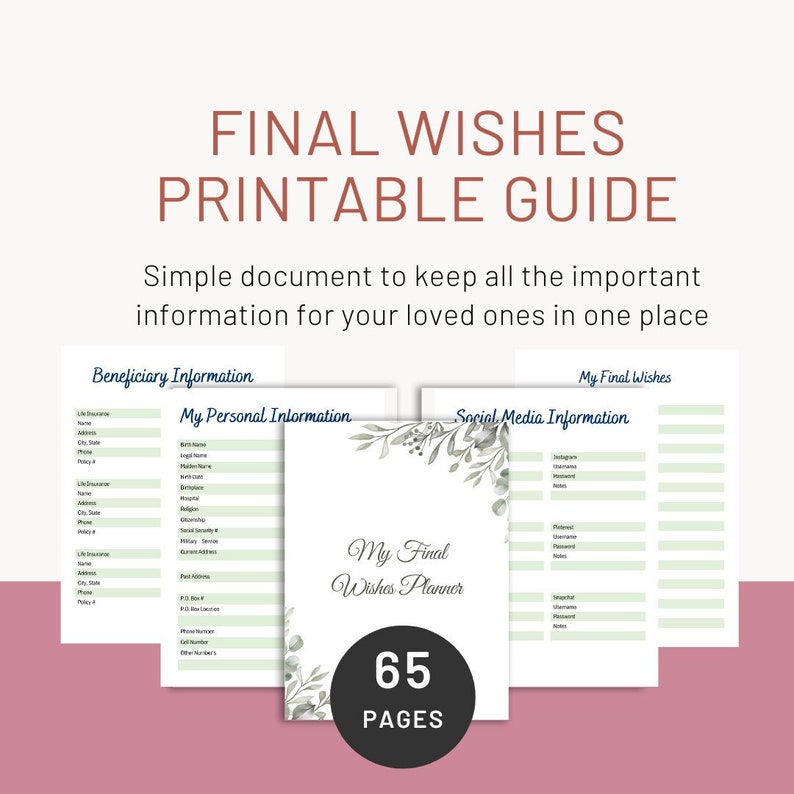 Digital Final Wishes Planner, Printable, End of Life Document ...