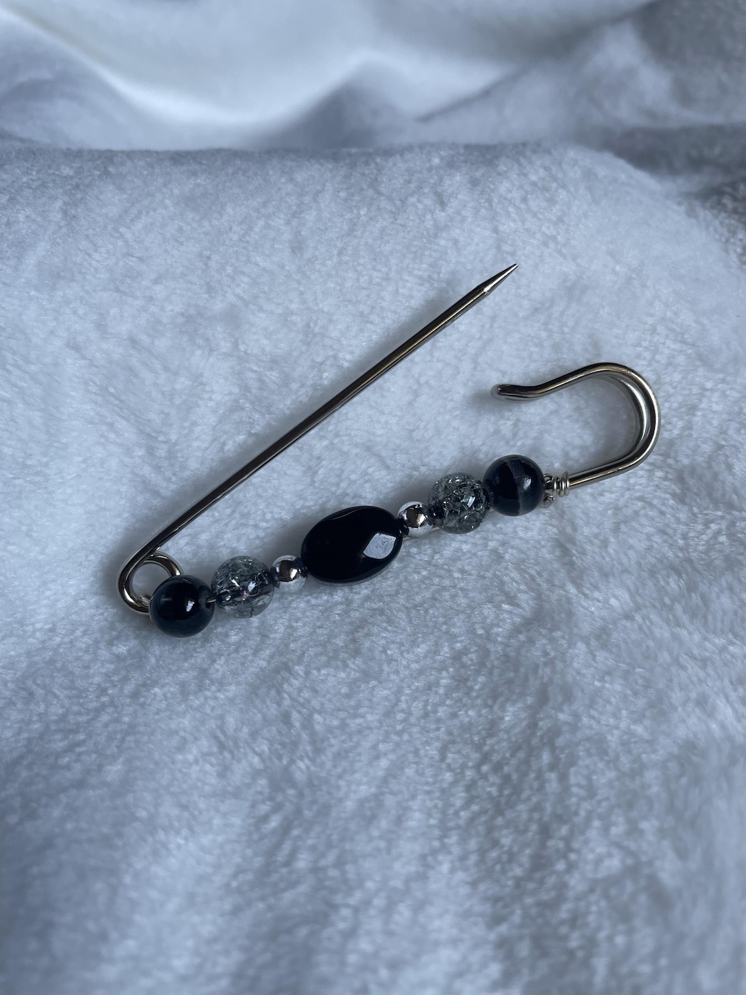 Black Shawl & Sweater Pin, Beaded Clothing Closure, Decorative Scarf ...