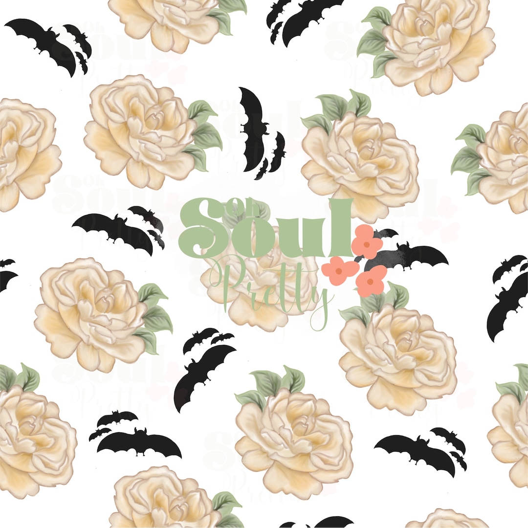Halloween Girly Bats and Roses Seamless File Commercial Use - Etsy