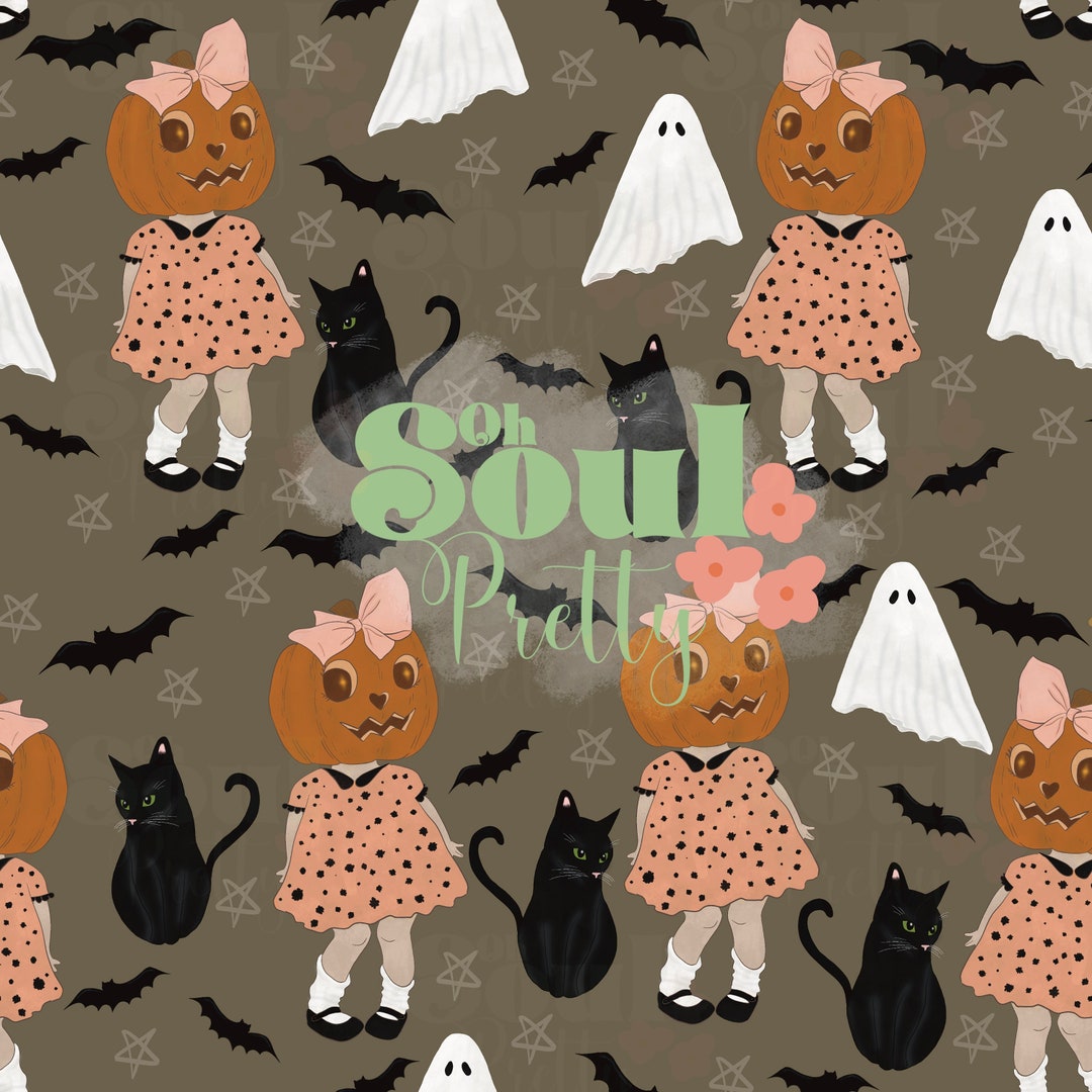 Halloween Pumpkin Cute Spiders Black Cat Ghost Seamless File Commercial ...