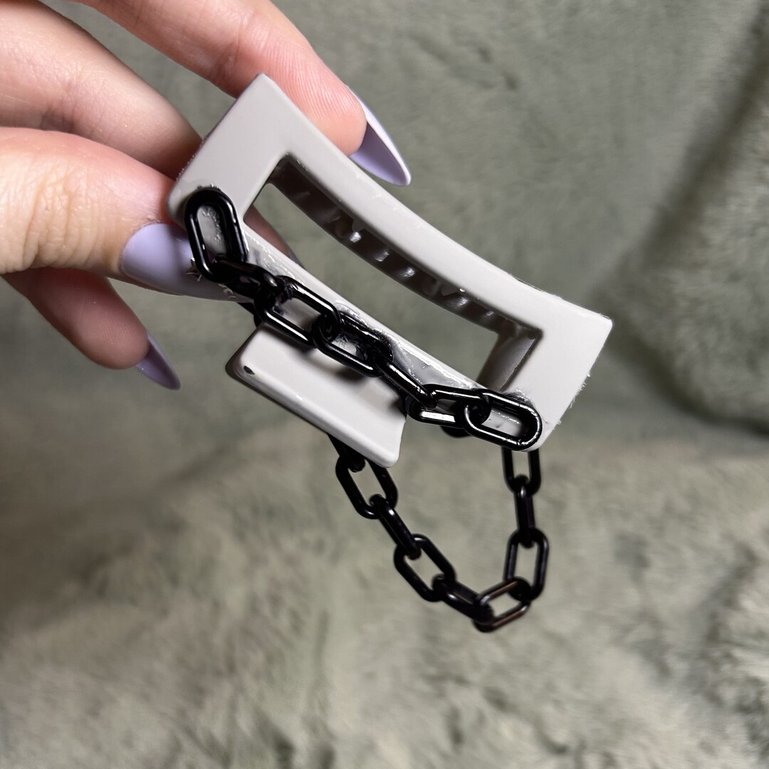 REDUCED Gray Grey Mini Small Claw Hair Clip With Black Chain and Black ...