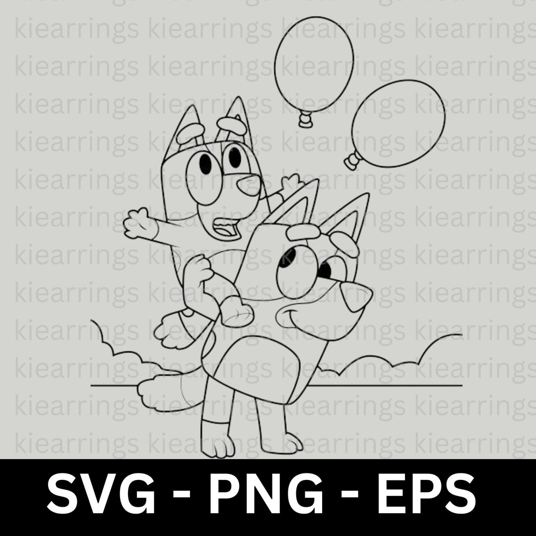 Bluey and Bingo Piggy Back Ride Outside Chasing Ballons Downloadable ...