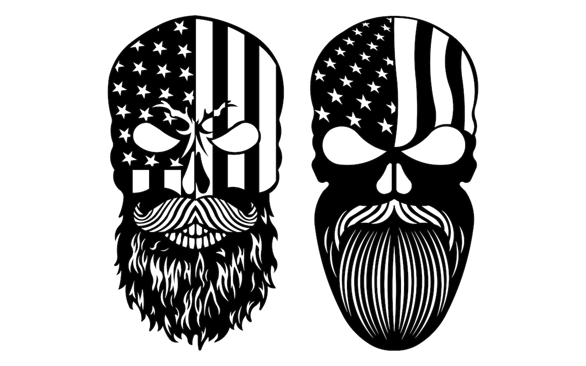 Bearded Skull USA Flag Skull Tattoo Metal Plasma Laser - Etsy