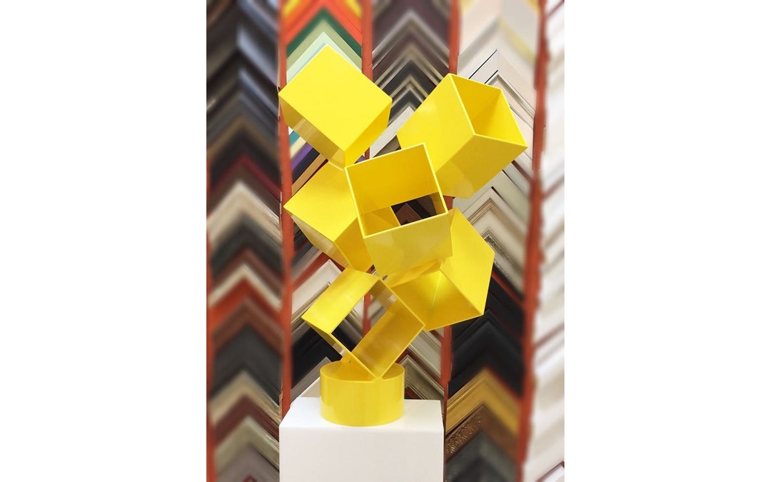 Yellow Cubular Clusters Metal Sculpture Abstract Art Modern Long ...