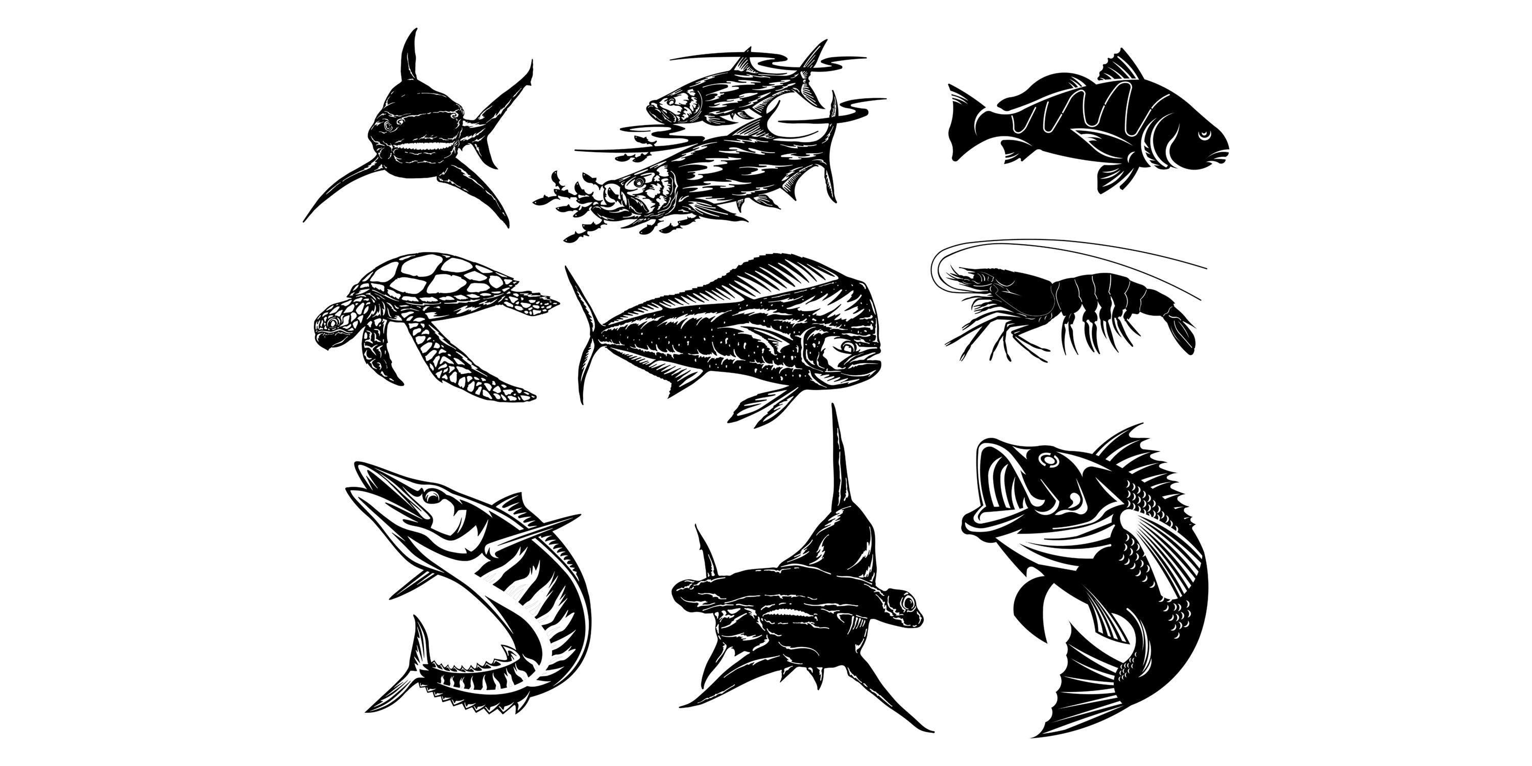 Fish Bundle DXF Files for Plasma, Laser Cutting, Cnc, Dxf Silhouette ...