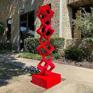 Red Cubular Clusters | Metal Sculpture Art | Geometric Modern Sculpture ...