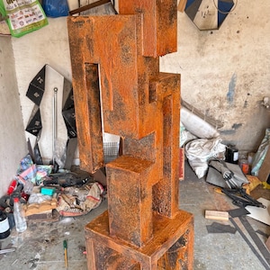 Corten Steel Human Sculpture | Abstract Garden Art | Geometric Metal ...