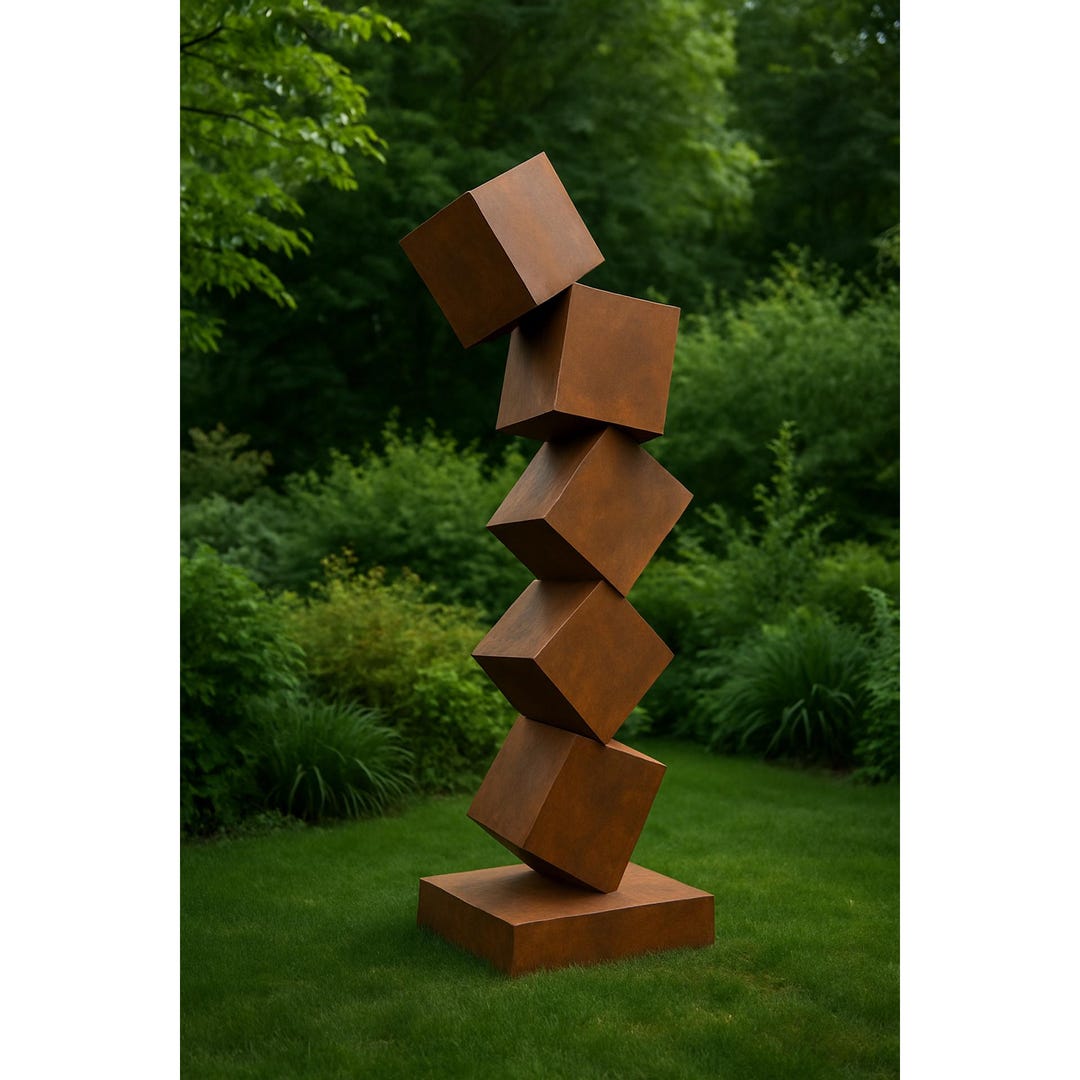 Corten Cube Sculpture | Modern Garden Art | Rusted Steel Yard Decor ...