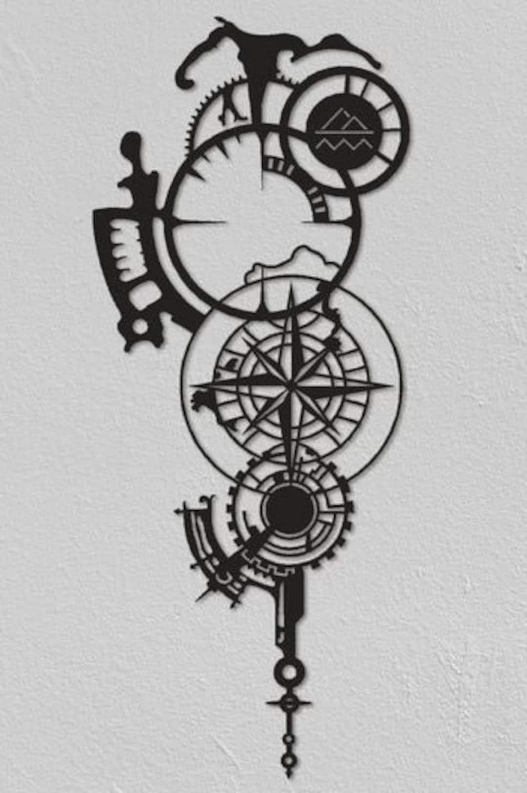 Compass Mechanical Wall Art Hanging Metal Wall Decor Decorations Office ...