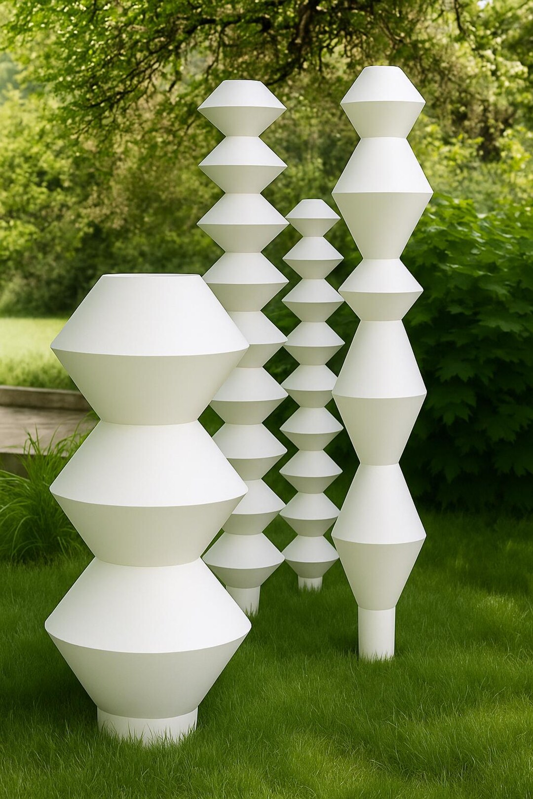 Modern Metal Garden Sculpture: Geometric Stacked Cone Totem - Etsy