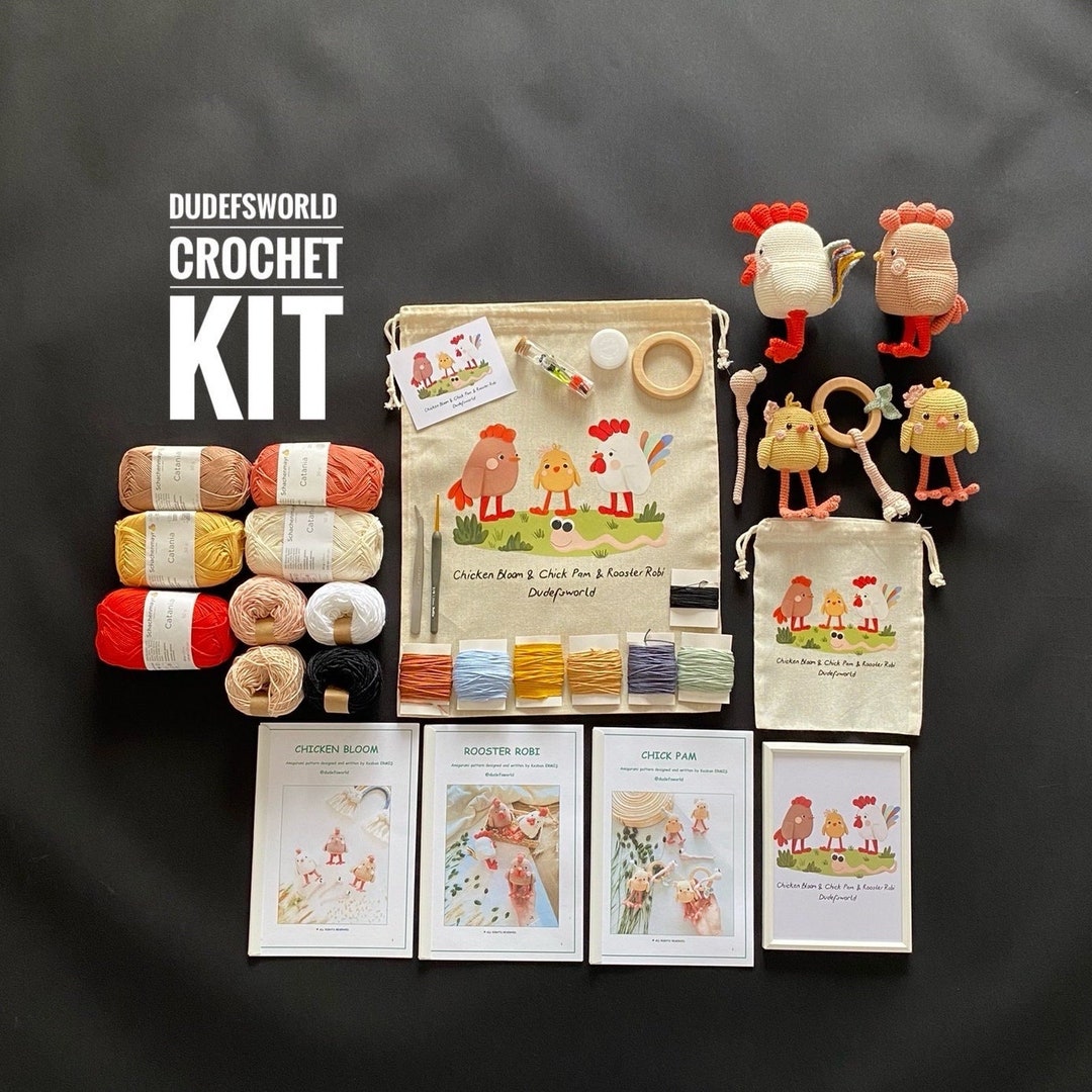 CROCHET KIT Rooster Robi-chicken Bloom-chick Pam With Printed Pattern ...