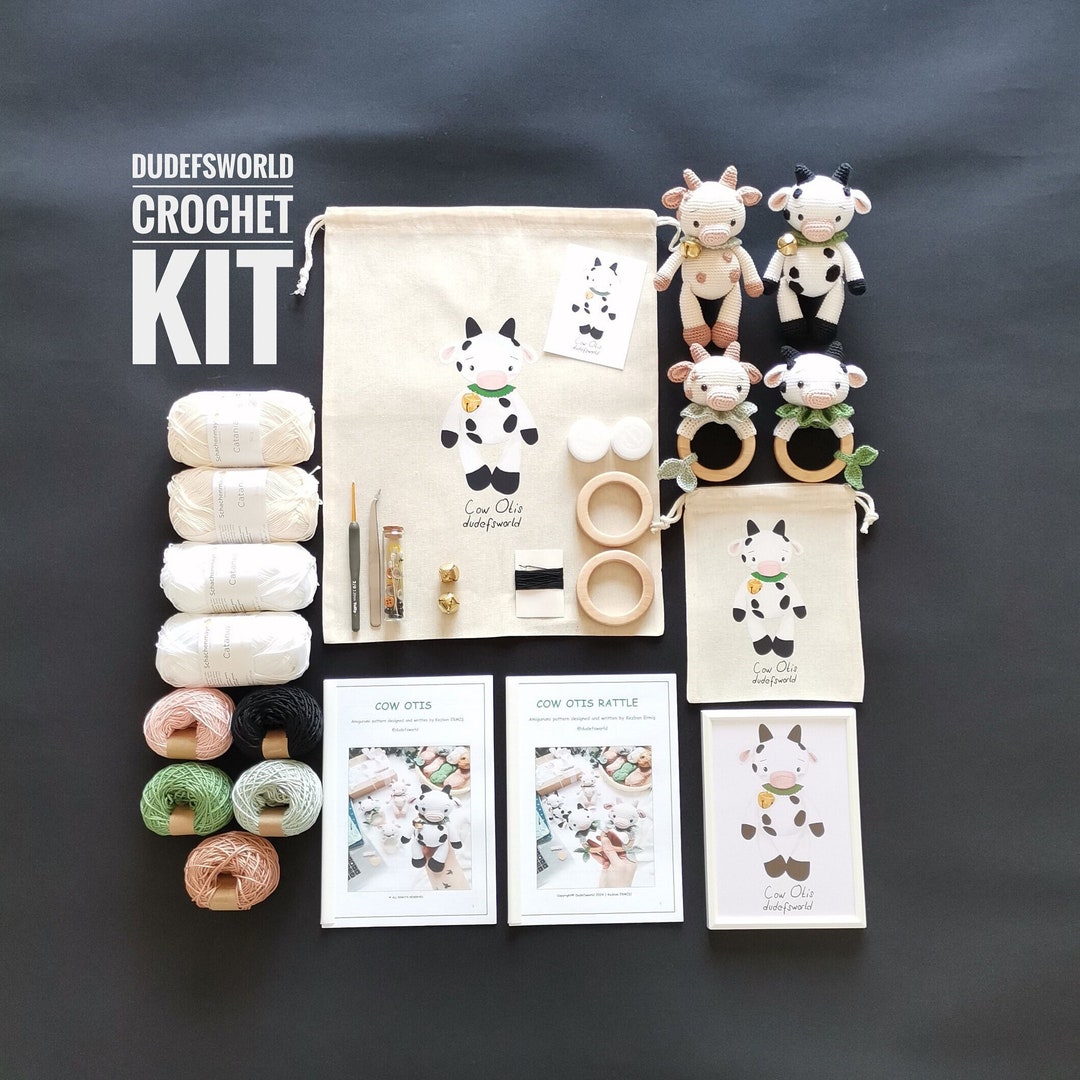Amigurumi Crochet Kit, Cow & Rattle, DIY Craft With Printed Pattern - Etsy