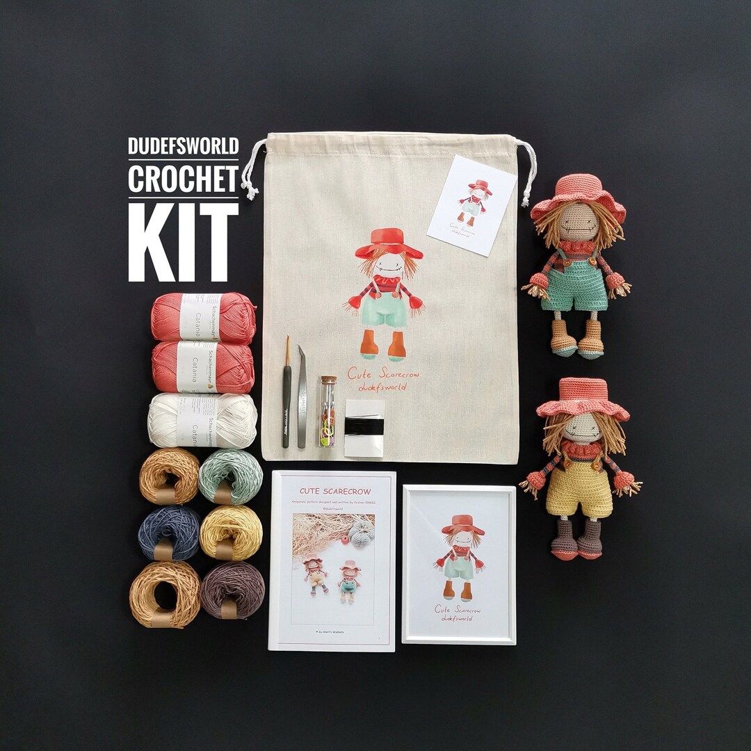 Crochet Scarecrow Amigurumi Kit, Printed Pattern, DIY Doll - Etsy