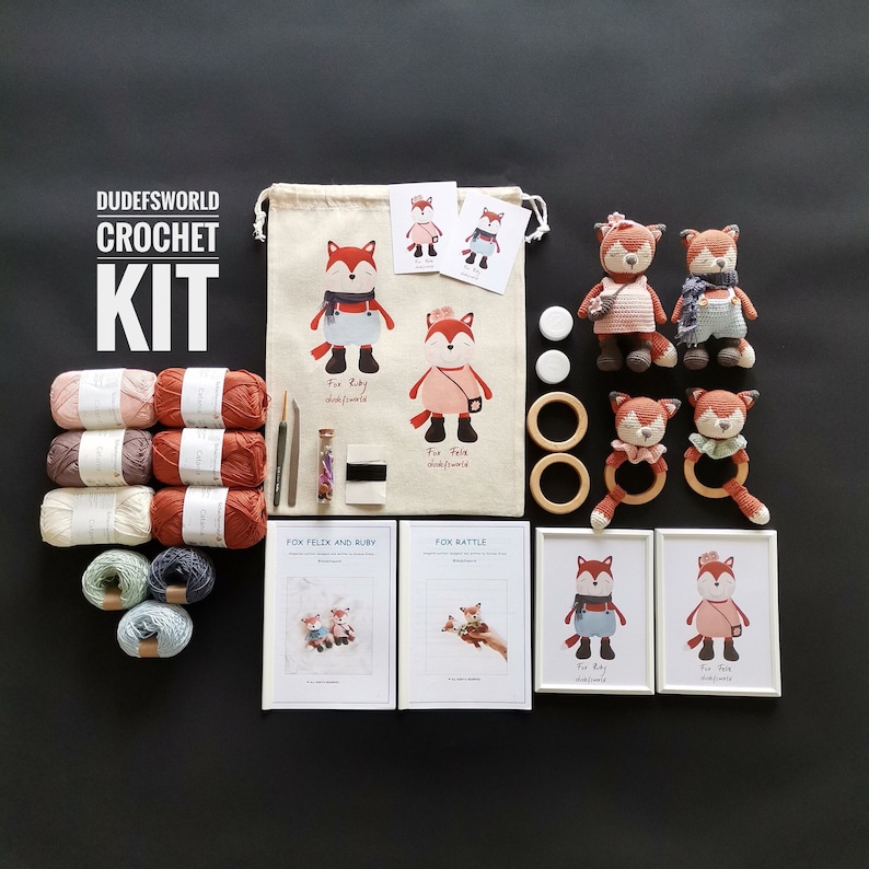 Amigurumi Crochet Kit, Fox & Rattle, With Printed Pattern - Etsy