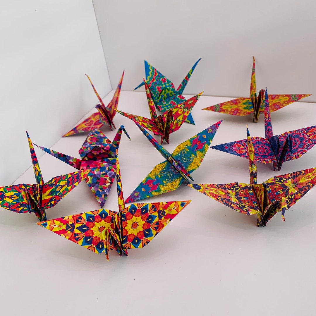 Grullas de la suerte de origami hechas a mano x 5 Estampadas HANDMADE ...