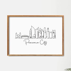 Printable Panama City, Minimalist One Line Drawing Skyline Print ...