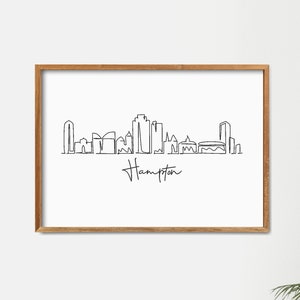 One Line Hampton, Virginia Skyline Print Art, Boho Art, Minimalist ...