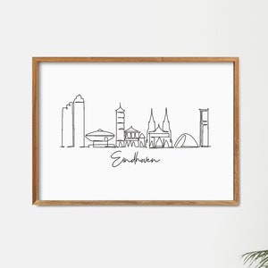 One Line Eindhoven Skyline Printable, Fine Line Print, Retro Art ...