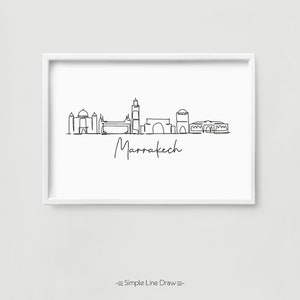 Printable Marrakech Cityscape, Minimalist One Line Drawing Skyline ...