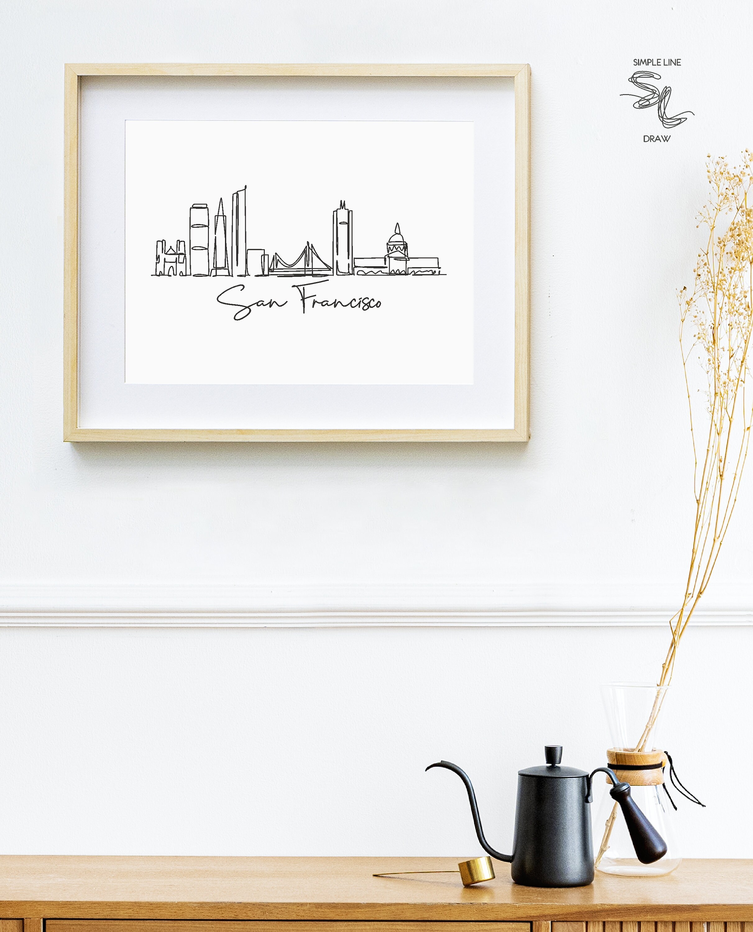 San Francisco Skyline Printable Art One Line Draw Print | Etsy